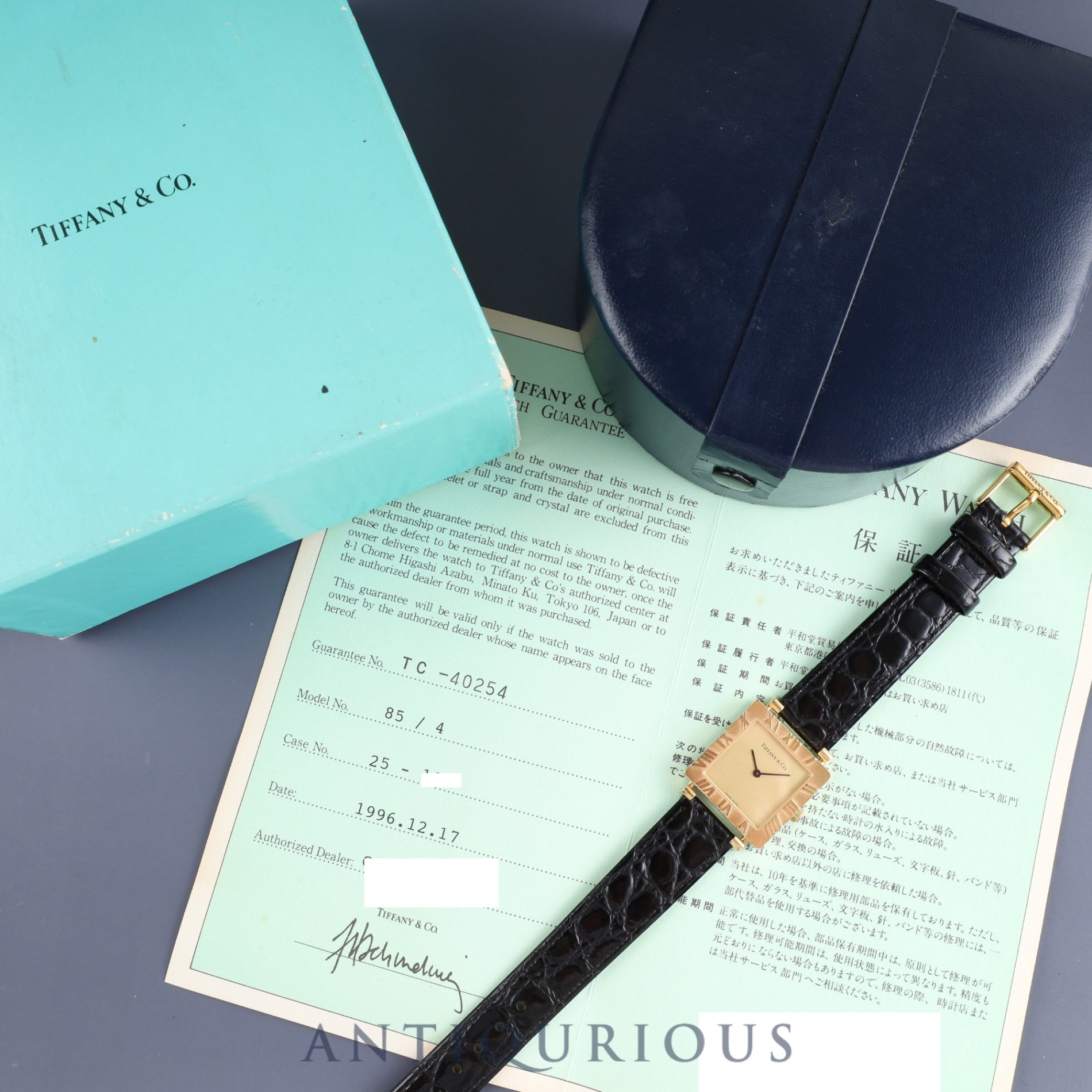 ティファニー アトラススクエア T976 001 L3630 クォーツ Cal.976.001 750YG 革 純正尾錠（GP） ゴールド文 ...